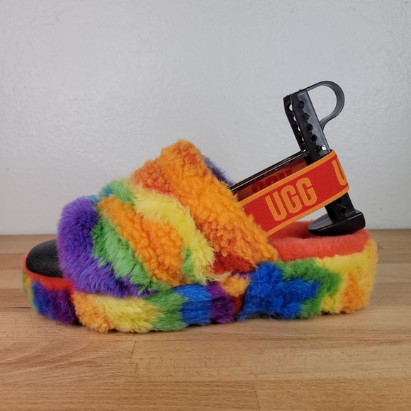UGG | Shoes | Ugg Fluff Yeah Slide Cali Collage Rainbow Sandals Womens ...